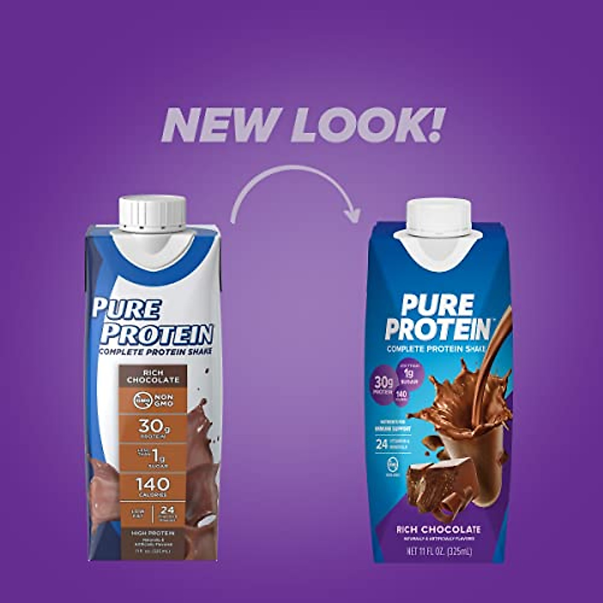 Pure Protein Chocolate Protein Shake, 30g Complete Protein, Ready to Drink and Keto-Friendly, Vitamins A, C, D, and E plus Zinc to Support Immune Health, 11oz Bottles, 12 Pack