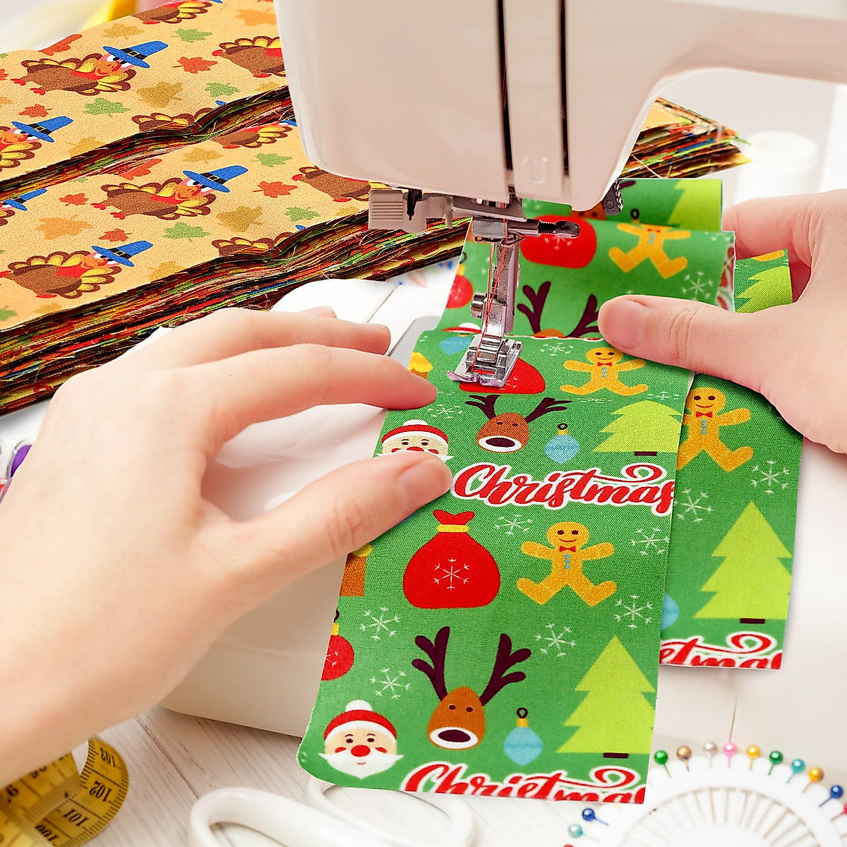 Tatuo 80 Pcs Thanksgiving Christmas Cotton Fabric Strips Set Roll up Fall Fabric Bundle 2.55 Inch Quilting Fabric Precut Roll for Quilting Patchwork Sewing DIY Craft Blanket Purse Making Supplies