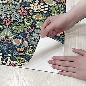 JiffDiff Botanical Wallpaper Peel and Stick Morris Floral Wallpaper Cabinet Contact Paper Stick On Wall Paper Wall Decor (Midnight Blue，Second Batch)