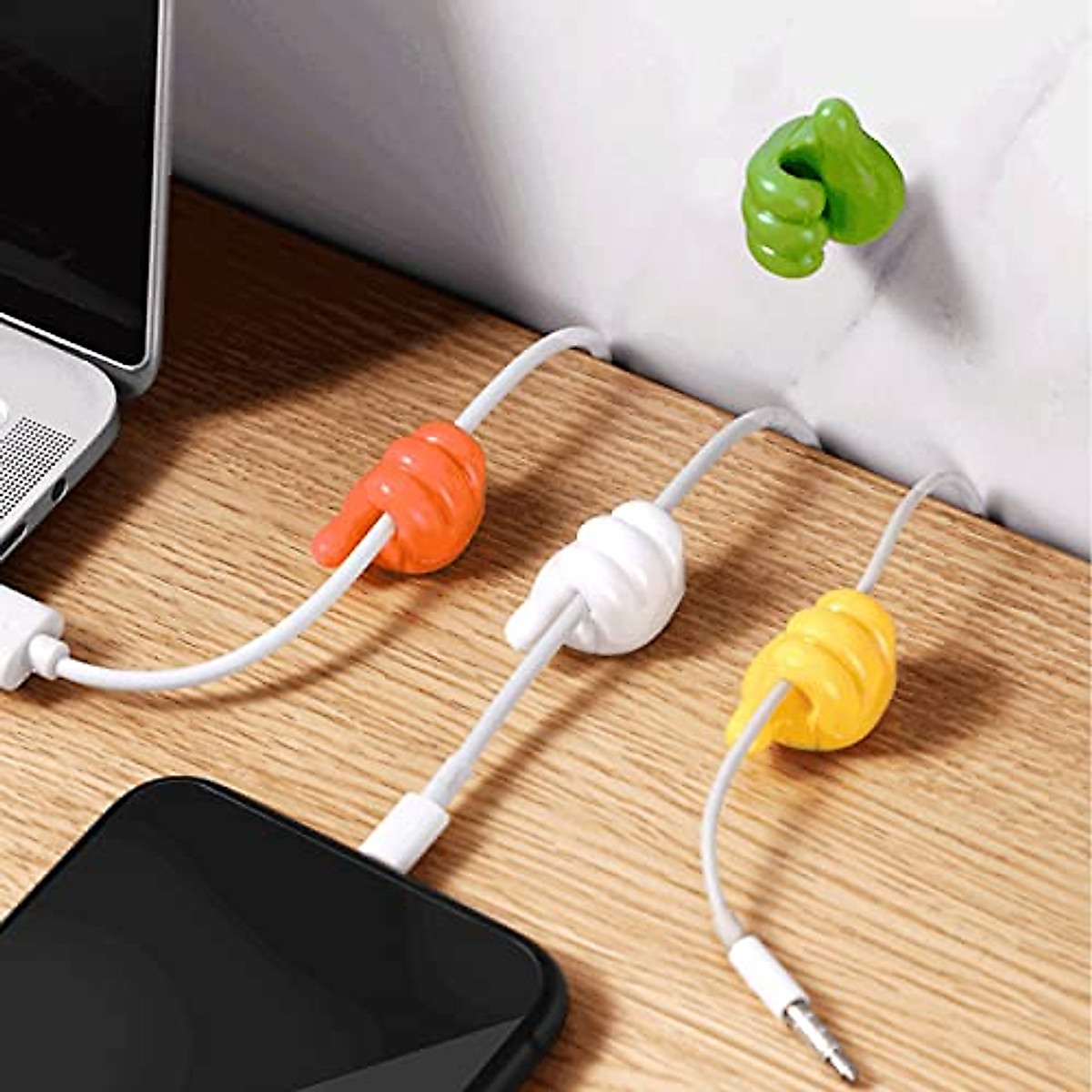 Thumb Hooks for Hanging, 15pcs Self Adhesive Thumb Cable Organizer Clips No Punching Key Hook Holder Wall Hangers, Multifunctional Nails-Free Utility Silicone Hooks Desk Wire Management Storage