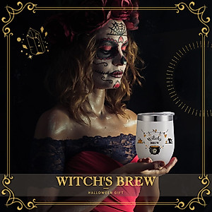 Geiserailie 4 Pieces Witch's Brew Halloween Wine Tumbler 12 oz Gift Mug Witch Room Decor for Witchcraft Women, Double Wall Vacuum Insulated Stainless Steel Coffee Mug with Lid Straw Brush