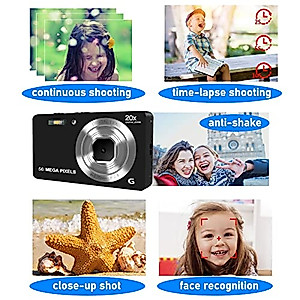 Digital Camera, 4K 56MP Camera for Kids, Small Digital Camera, 20X Digital Zoom Pocket Camera