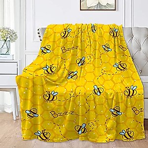 Honeycomb Cute Bee Yellow Blankets for Couch Sofa Bed Fleece Throw Blanket Super Soft Lightweight Warm Gift for Kids Women Indoor Home Decor 40"x30" for Pets