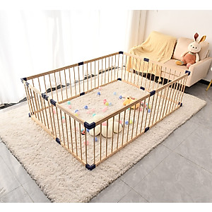 Wooden Baby Playpen for Babies and Toddlers,Baby Playars, Baby Fence Play Area with Safety Gate, Indoor Safety Play Yard,Large Baby Fence with Locking Gate Activity Center (55x79x24 Inches)
