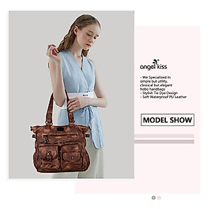 Angelkiss Purses and Handbag for Women Soft PU Leather Shoulder Handbag Hobo Bags Satchel Shoulder Bags Ladies Tote Crossbody Travel Bag BROWN