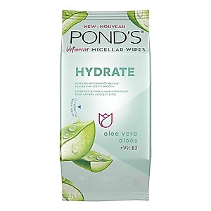 Pond's Vitamin Micellar Wipes For Dry Skin Hydrate Aloe Vera Removes Waterproof Makeup 25 Wipes