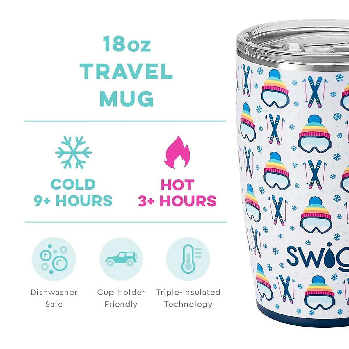 Swig 18oz Travel Mug, Insulated Tumbler with Handle and Lid, Cup Holder Friendly, Dishwasher Safe, Stainless Steel Insulated Coffee Mug with Lid and Handle (Rose Gold)