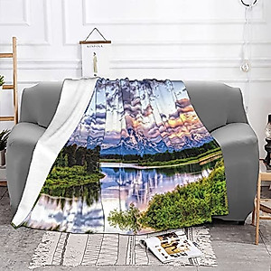 Grand Teton National Park Print Fleece Throw Blanket for Couch Ultra Soft Lightweight Flannel Blanket, 50" X 60"