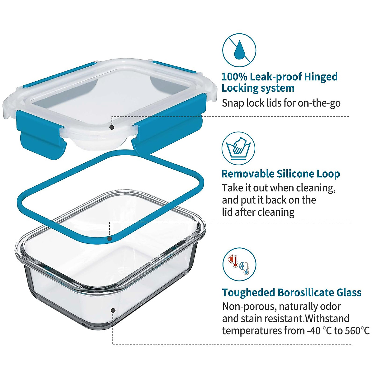GC GENICOOK Glass Food Storage Containers with Lids-Glass Meal Prep Containers for Lunch-Pantry Kitchen Storage Containers,Freezer Safe,Leak-Proof,Stackable,Large Capacity