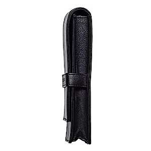 DiLoro Leather Double Pen Case Pencil Pouch Holder for Two Fountain Ballpoint Rollerball Pens and Pencils (Black)