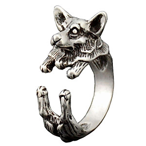 Pashal Puppies Pembrokeshire Corgi Dog Adjustable Ring (Silver)