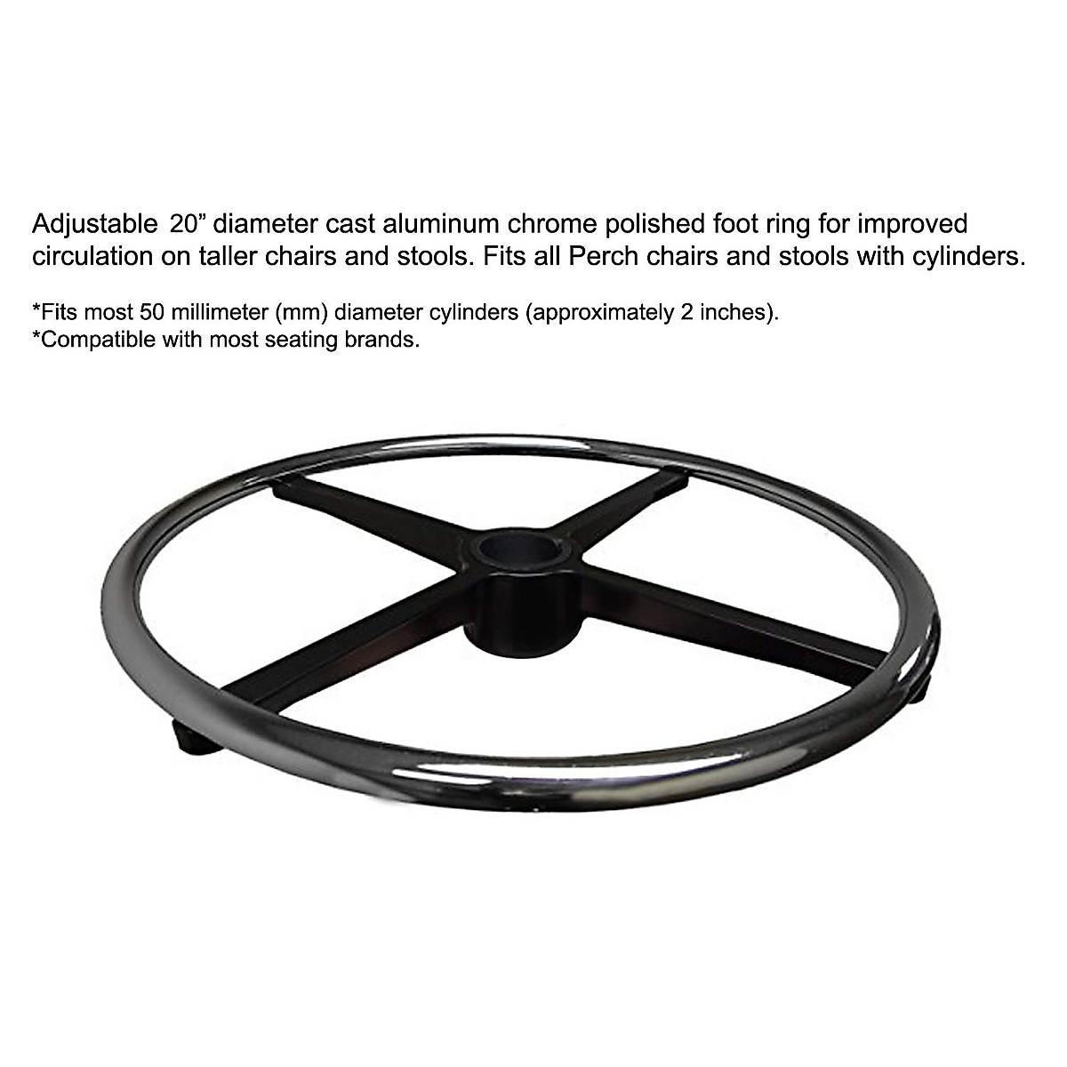 Perch Chrome Rolling Dental Stool Adjustable Height with Procedure Arm and Foot Ring for Carpet or Linoleum, Counter Height (Charcoal Vinyl)