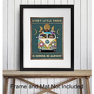 Flower Child Hippie Wall Art - Cute Positive Saying Wall Art - Retro Inspiration Gift for Woman - 60's Hippie Room Decor - Boho-chic hippie bus Poster - Every Little Thing Is Gonna Be Alright 8x10