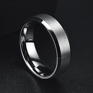 King Will Silver 6MM Wedding Band For Men Tungsten Carbide Ring Comfort Fit Beveled Edges 11