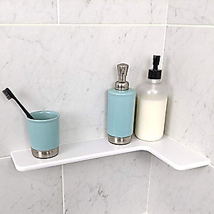 TileWare Products Corner Shelf for Bathroom Shower & Tub - Floating Tile Wall Mount Shelves and Organizer Stand for Shampoo and Other Bathtub Accessories, Acrylic - Bright White