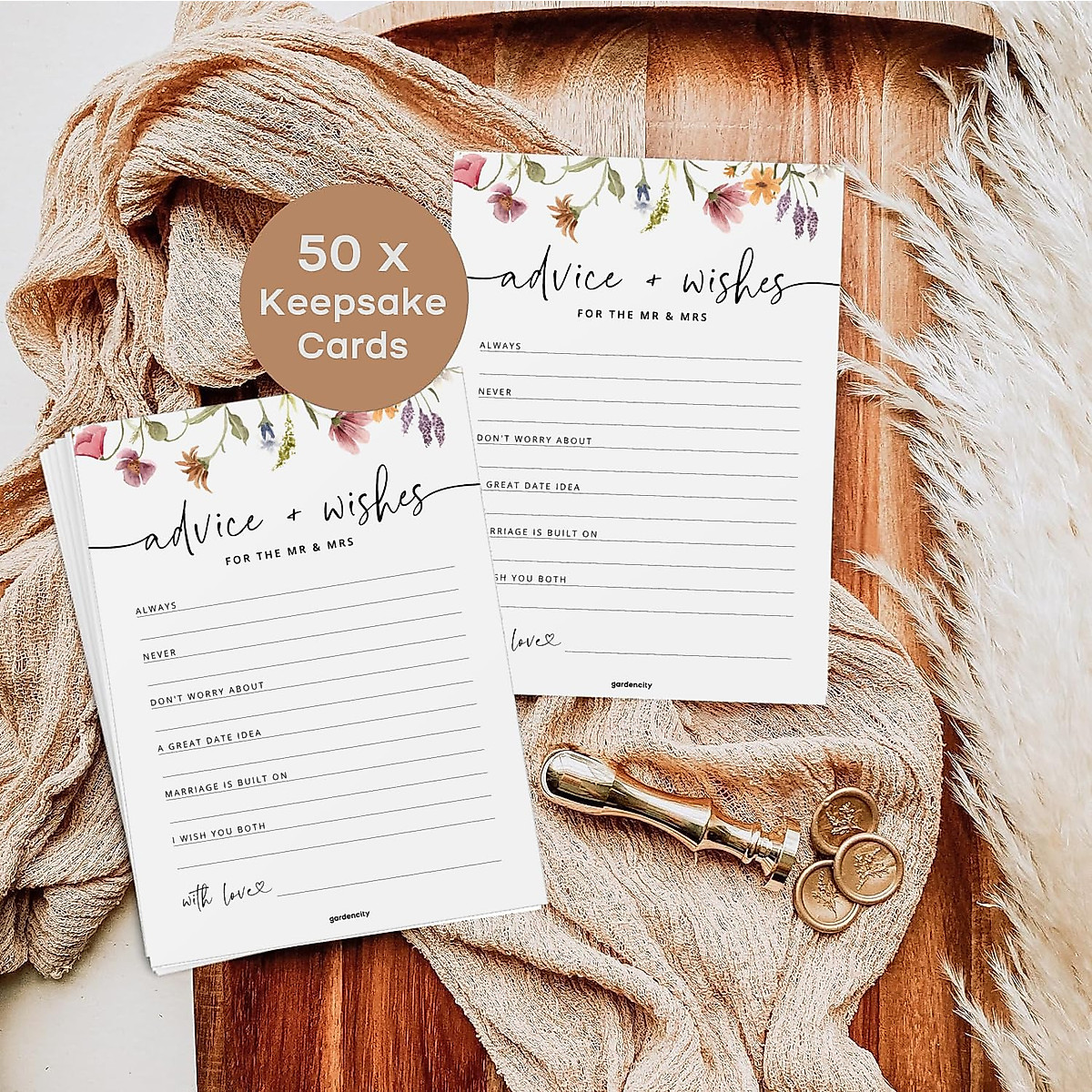 Advice and Wishes for the Mr and Mrs, Floral Wedding Advice Cards, Bridal Shower Games, Wildflower Advice for Bride Cards, Flower Advice Cards for Bridal Shower, Wedding Registry Ideas, 50 Pack