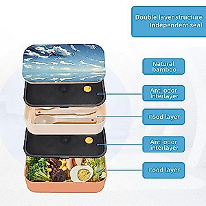 Blue Sky And White Clouds Adult Lunch Box, Bento Box, With Cutlery Set Of 3, 2 Compartments, Rectangular, Lunch Box For Adults