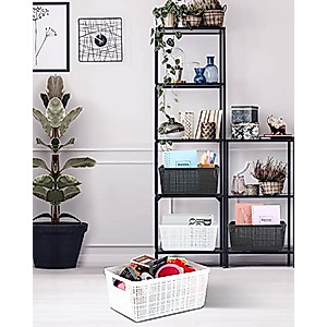 Set of 6 Plastic Storage Bins Pantry Organization and Storage Containers Storage Baskets Shelf Organizer Bins for Shelves Drawers Desktop Closet Playroom Classroom Office, White