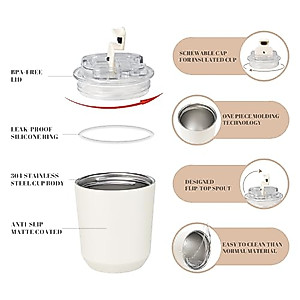 Puraville Insulated Tumblers with Lid, 10 oz Travel Coffee Mug Stainless Steel Vacuum Thermos Cup, Leak Proof Reusable Double Walled Coffee Tumbler for Iced and Hot Drinks,Cream