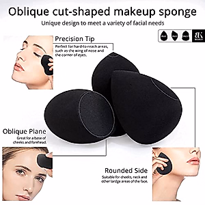 BEAKEY 3+1 Pcs Makeup Sponges with Kabuki Contour Brush, Beauty Sponge Blenders with 3 Shapes for Liquid Foundation, Cream and Powder (3 Sponges+ 1 Contour Brush)