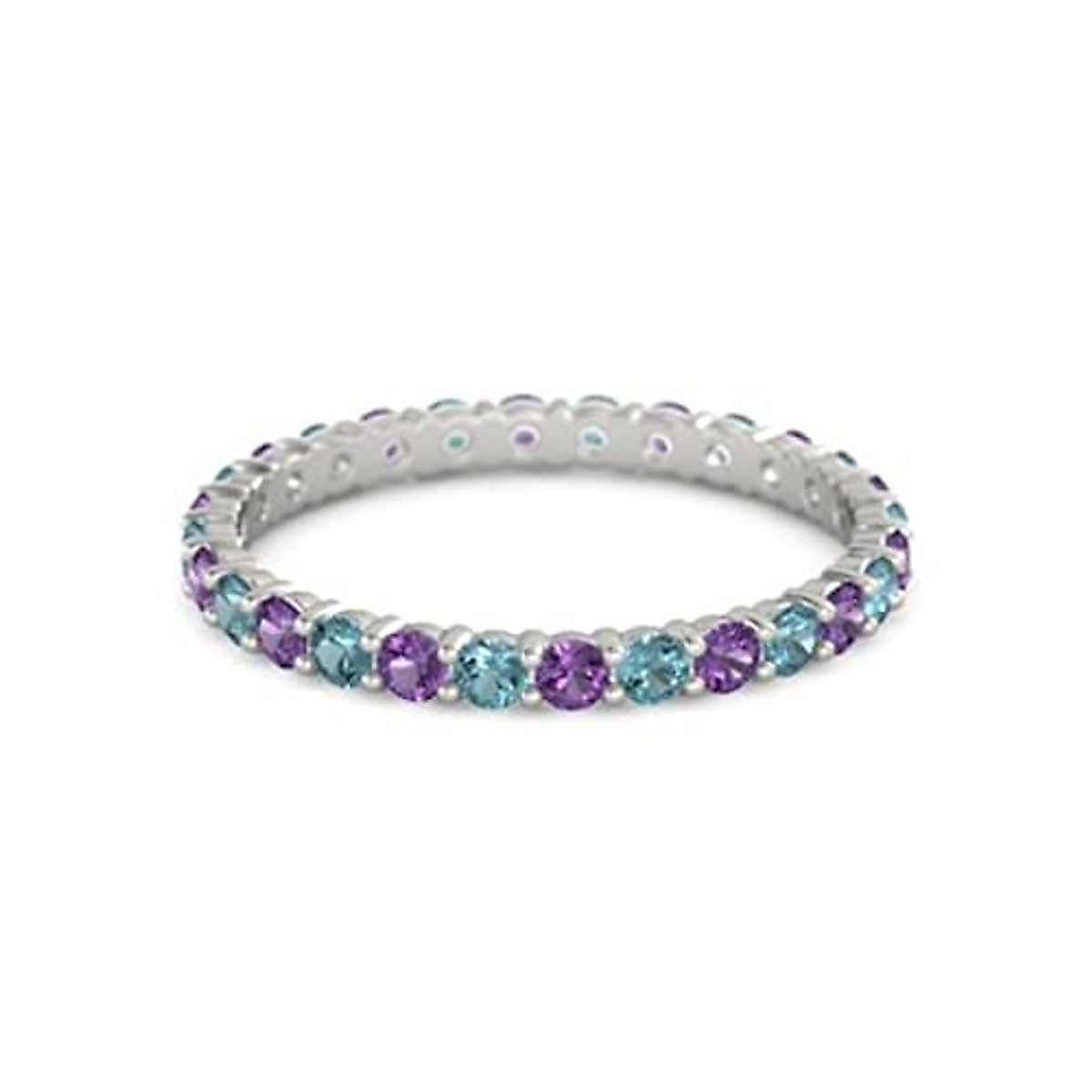 CARILLON Amethyst With London Blue Topaz Round 2.50 MM Eternity 925 Sterling Silver Women Stackable Wedding Ring (Sterling Silver, 9.5)
