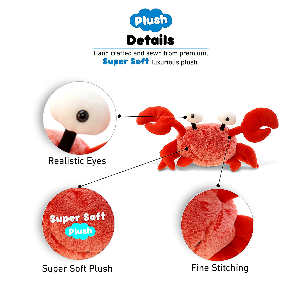 DolliBu Red Crab Stuffed Animal - Super Soft Crab Plush Toy, Cute Crab Ocean Stuffed Animal for Boys and Girls, Adorable Red Stuffed Animal Crab Toy Gift for Kids, Teens, and Adults -12 Inches