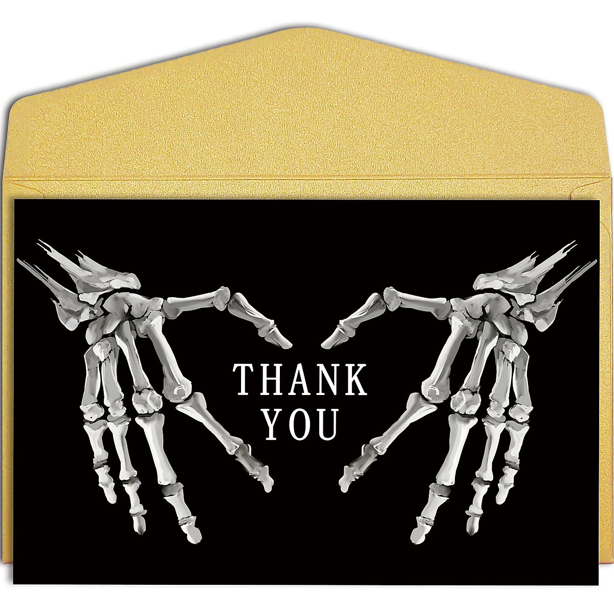 Qiliji Gothic Thank You Card for Him Her, Goth Skeleton Heart Hands Thank You Card, Halloween Party Thank You Card, Wedding Thank You Card, Spooky Appreciation Card