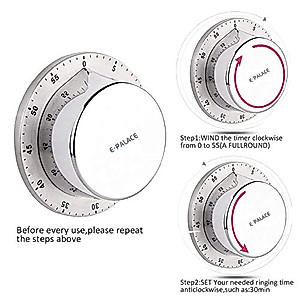 Kitchen Timer, Chef Cooking Timer Clock with Loud Alarm, No Batteries Required, 100% Mechanical - Magnetic Backing, Exquisite Stainless Steel Body