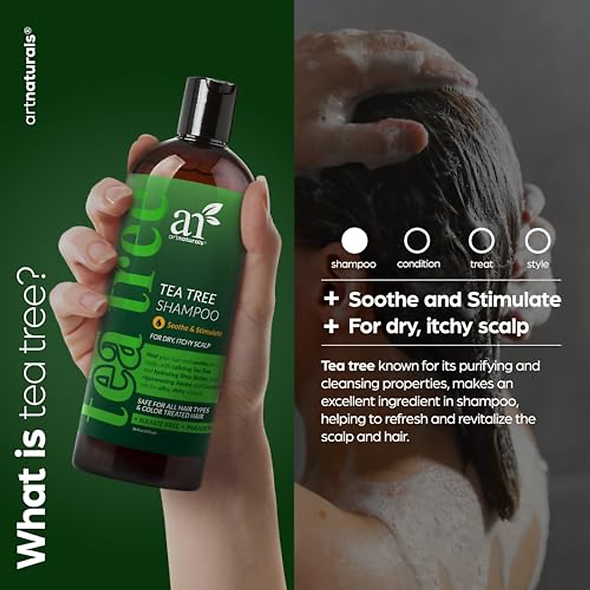 Artnaturals Tea Tree Shampoo - (16 Fl Oz / 473ml) - Sulfate Free – Made with 100% Pure Therapeutic Grade Tea Tree Essential Oil