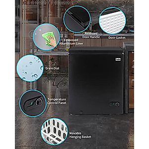 TABU Chest Freezer, 5.0 Cu Ft Deep Freezer with Removable Storage Basket, Black Top Open Door Freezer with 7 Level Adjustable Temperature, Compact Freezer with Top Open Door (Black)
