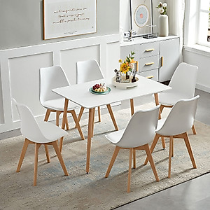 White Dining Room Chairs Set of 6 Dinner Chairs, Living Room Bedroom Outdoor Lounge Cafe Chairs with Comfy Cushion and Solid Wood Legs, Easy to Assemble and Maintain, 6 PCS