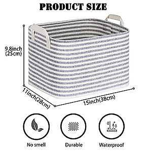 PFFVRP Storage Bins, Foldable Fabric Closet Storage Basket with Dual Handles, Strudy Storage Baskets for Shelves, Storage Boxes for Organizing, 3-Pack (Gray Stripes)