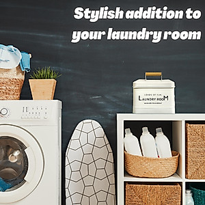 M.C.S. Modern Farmhouse Metal Laundry Bin, Dryer Sheet Holder Laundry Detergent Dispenser with Lid and Scoop for Laundry Room Decor and Space Saving Laundry Room Organization and Storage