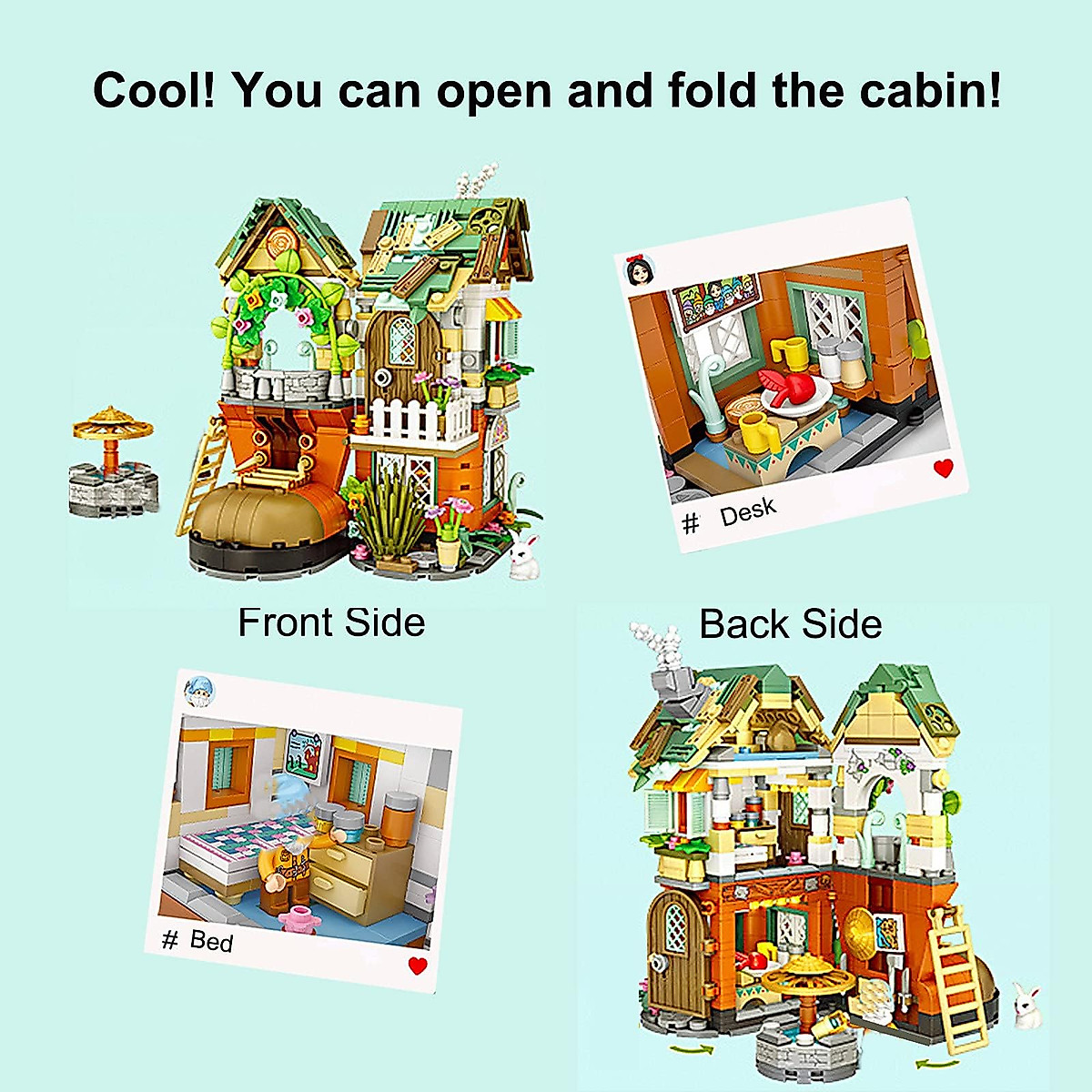 Seyaom Folding Fairy Tale Series House Building Sets, DIY Building Block Creative Construction Play Set,Forest Cabin/Dwarf Cabin Bricks Model Set, for Teens Boys Girls (Dwarf Cabin)