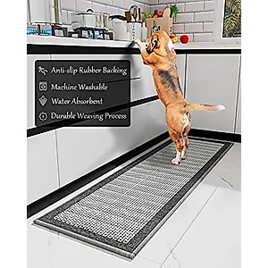 PADOOR Kitchen Rugs Mats Non Skid Washable - 20x47 Inch Kitchen Runners Farmhouse Style,Weave Floor Mats for in Front of Sink Gray
