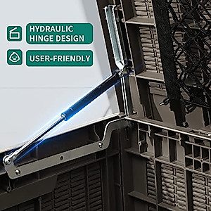 YITAHOME 100 Gallon Large Deck Box w/Storage Net, Resin Outdoor Storage Boxes, Waterproof Patio Cushion Storage Bench for Patio Furniture, Pool Supplies, Garden Tools- Rattan,Lockable (Light Brown)