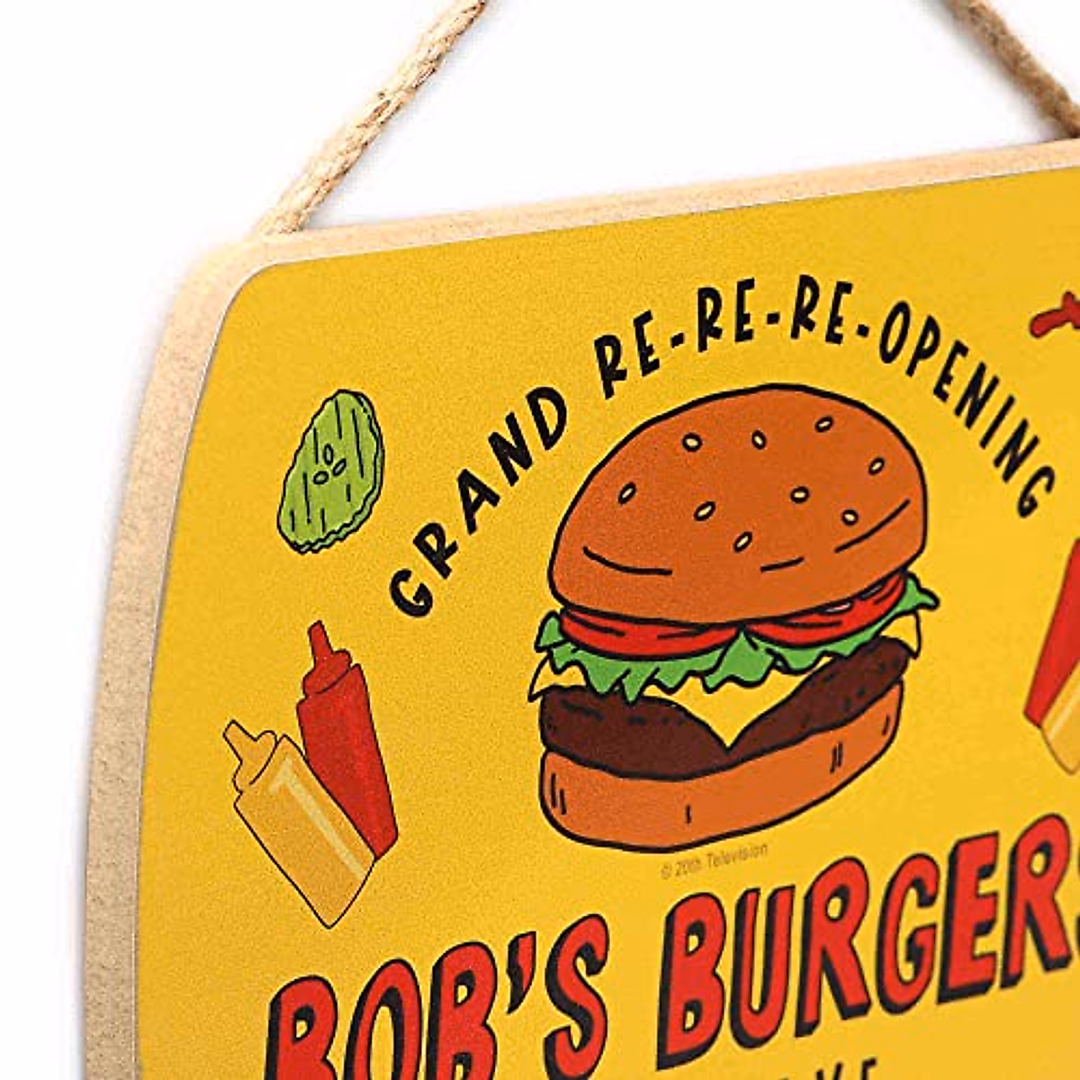 Open Road Brands Bob's Burgers Grand Re-Re-Reopening Hanging Wood Wall Decor - Funny Bob's Burgers Sign for Bedroom or Movie Room