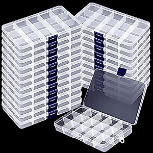 ZOENHOU 32 Pack 15 Grids Plastic Jewelry Organizer Box, Plastic Storage Containers with Adjustable Dividers for Jewelry Bead Earring Fishing Hook Small Accessories, 4 Colors, 6.8 x 3.8 x 0.9 inch
