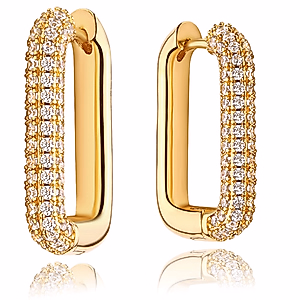 MEVECCO Gold U Shape Huggie Hoop Earrings 18K Gold Plated Dainty Cubic Zirconia Oval Huggie Earring for Women Cute minimalist Fashion Hoops Sleeper Earrings Jewelry