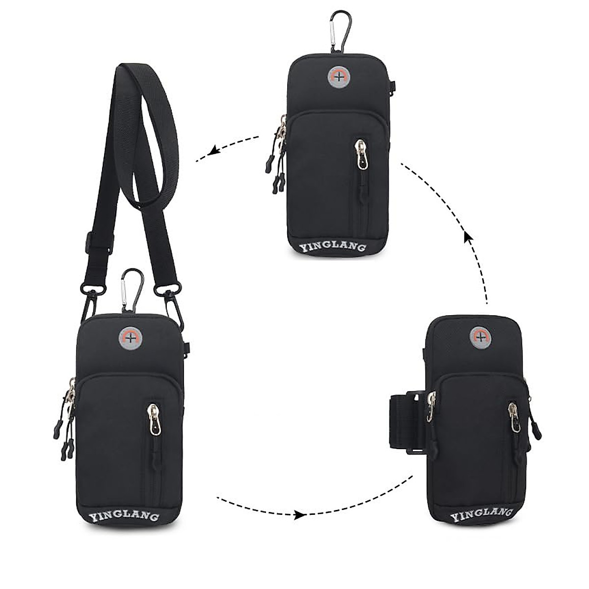 Sport Running Armband Wristband Cell Phone Holder Pouch Case Crossbody Shoulder Purse Arm Bag for iPhone 13 12 Pro Max Samsung Galaxy S21 FE S20 S22 Ultra Note 10+ Plus A03S A12 Google Pixel 6 (Black)