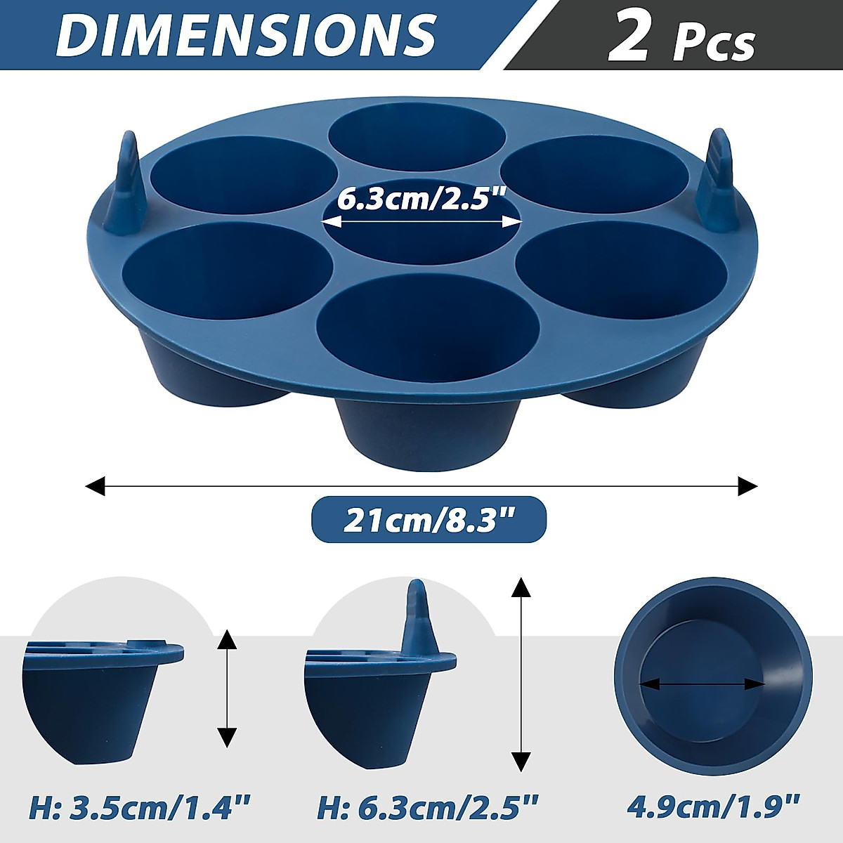 Webake 2PCS Silicone Air Fryer Muffin Pan for Baking 7 Cavity Air Fryer Silicone Cupcake Pans Non Stick Food Grade and BPA Free Muffin Tins Baking Cups