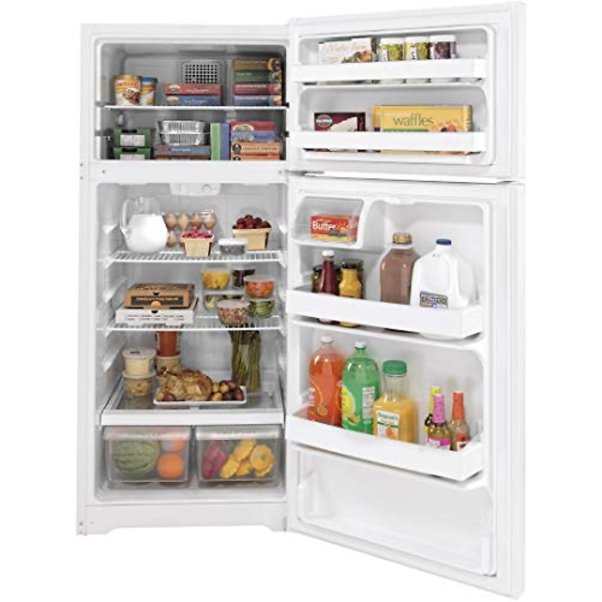GTE17DTNRWW 28" Energy Star Qualified Top Freezer Refrigerator with 16.63 cu. ft. Capacity; LED Lighting; Adjustable Wire Shelves and Upfront Temperature Controls in White