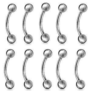 10 Pc 14g 3/8" Surgical Steel Ball End Eyebrow Rings Curved Barbells Piercing