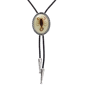 HUABOLA CALYN Handmade Bolo tie- Unique Luminous Stone Native American White 3D Scorpion Animal Bolo tie for Men