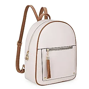 Montana West Anti Theft Mini Backpack Purse for Women Cute School Backpack for Teen Girls with Secured Zipper & Tassel, Beige & Brown