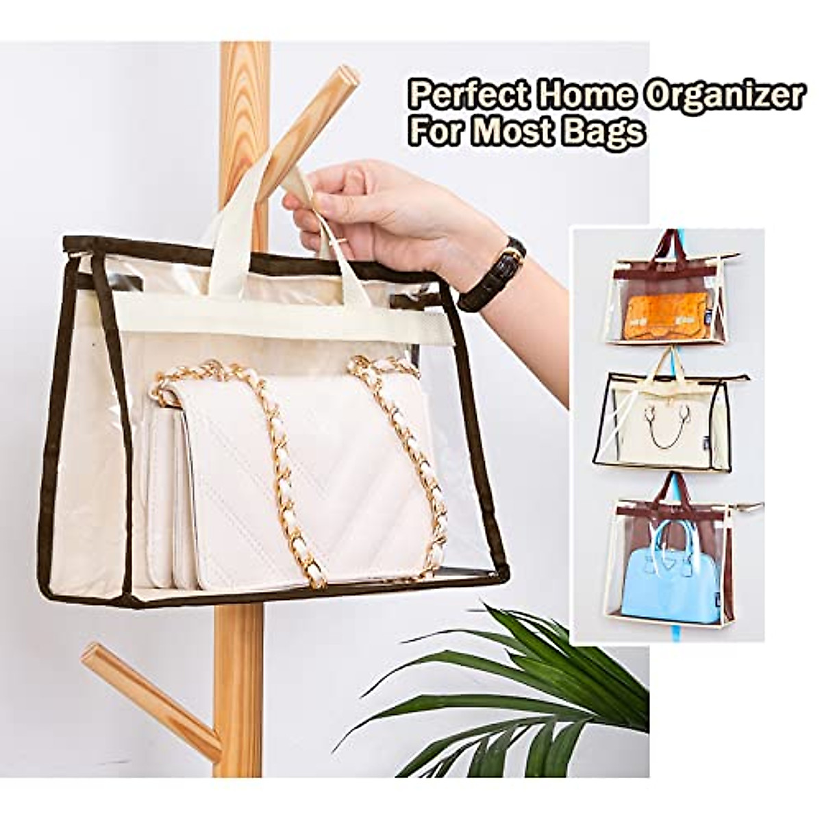 8 Pcs Purse Dust Bags For Storage, Clear Purse Organizer Storage For Closet, Handbag Organizer Storage For Closet, Hanging Bag Organizer With Zipper And Handles, S Hanging Hooks (L)