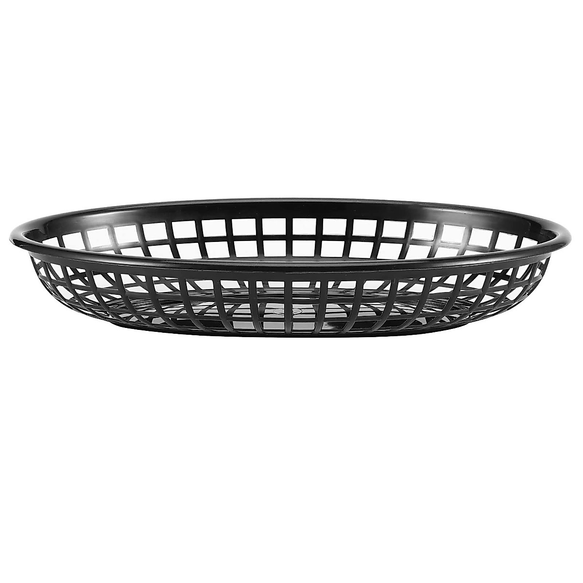JAPCHET 60 Pack 9.4 x 6.1 Inch Black Fast Food Baskets, Oval Plastic Fast Food Serving Basket, Restaurant Serving Baskets for Burgers, Deli, Sandwiches, Fries, Easy Clean