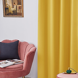 Deconovo Yellow Curtains for Living Room, Blackout Drapes, Soundproof Window Curtain Panels, Grommet Top (Mellow Yellow, 52x84 Inch, Set of 2)