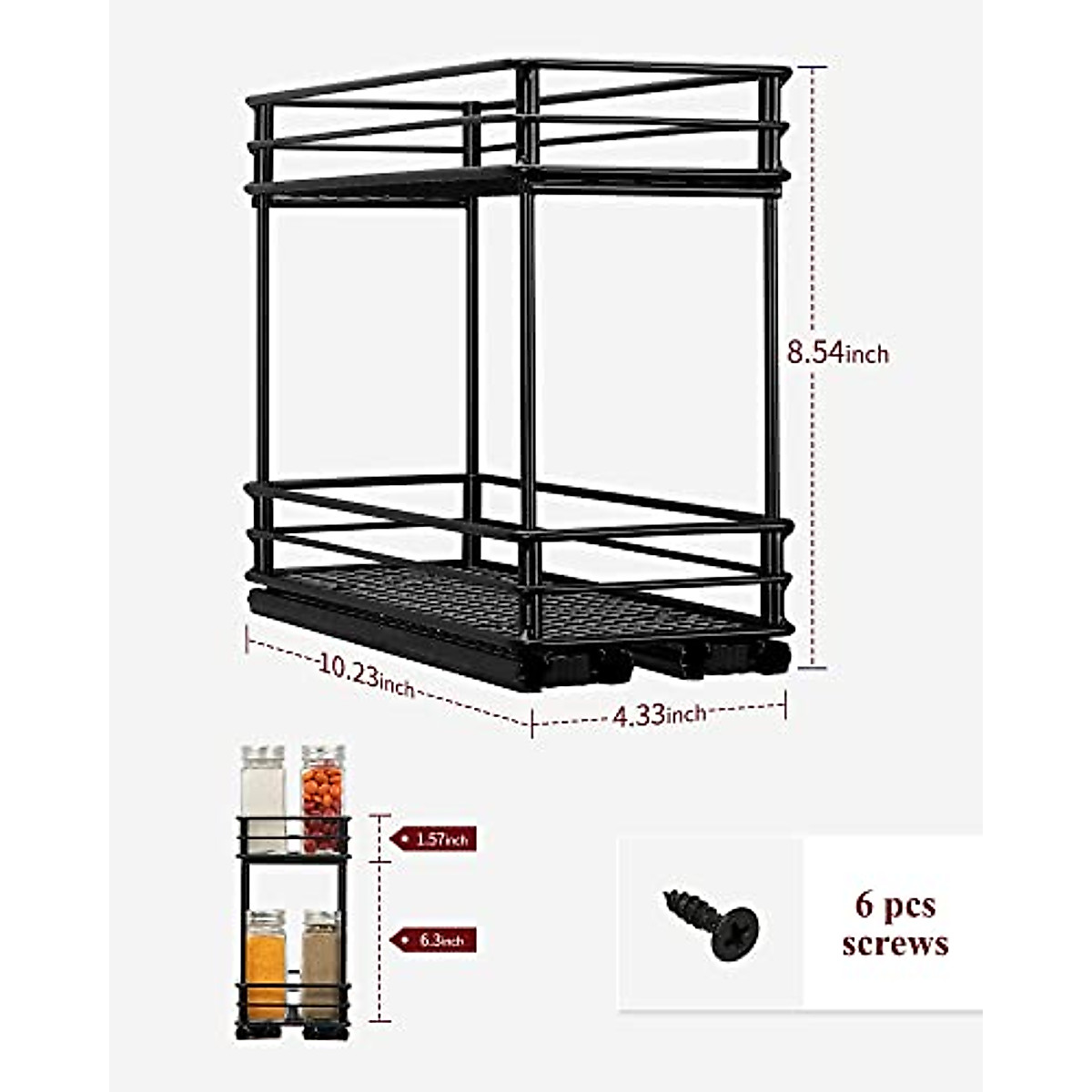 Sakugi Spice Rack Organizer for Cabinet - 2-Pack 2-Tier Pull Out Spice Rack for Kitchen Cabinet, Rustproof & Durable Spice Cabinet Organizer, Spice Organizer, 4.33''W x 10.23''D x 8.54''H