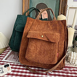 Corduroy Totes Bag - Women's Shoulder Handbags Casual Hobo Bags Corduroy Crossbody Handbag Casual Tote for School Travel Work (Brown)